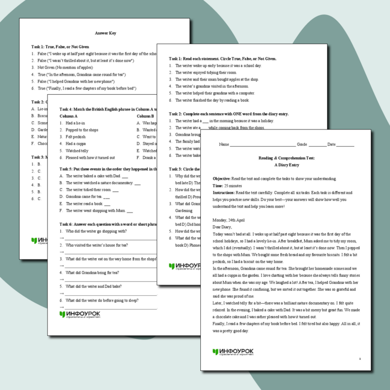 Reading & Comprehension Test «A Diary Entry» (A2-B1)