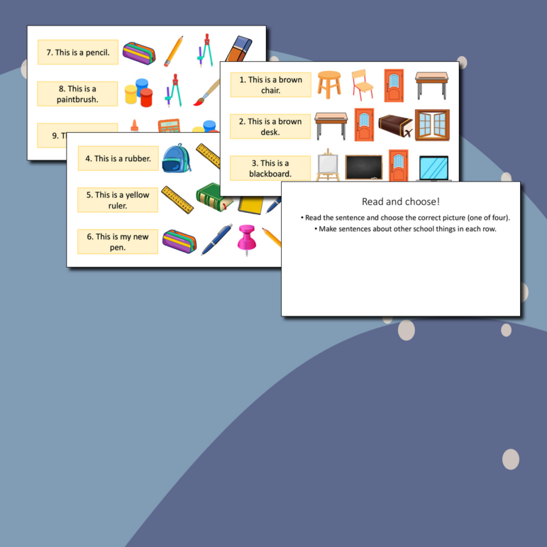 Презентация по английскому «Read and choose. School things»