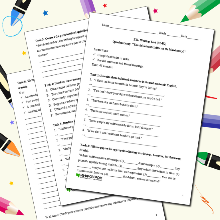 ESL Writing Test «Opinion Essay: Should School Uniforms Be Mandatory ...