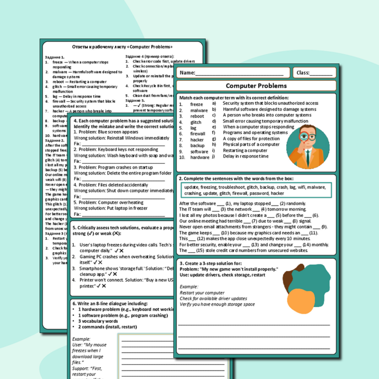 Рабочий лист "Computer Problems" к УМК Spotlight 9 Module 4b