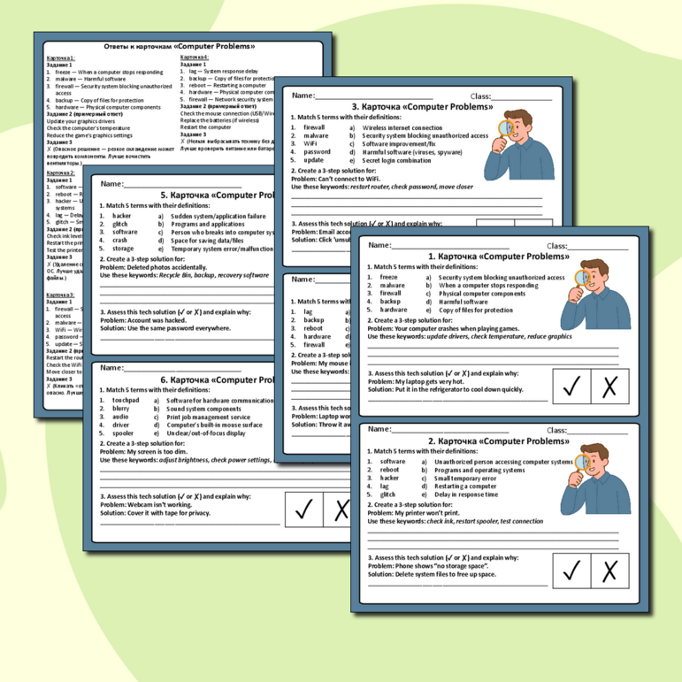 Карточки-пятиминутки по теме «Computer Problems» к УМК Spotlight 9 Module 4b