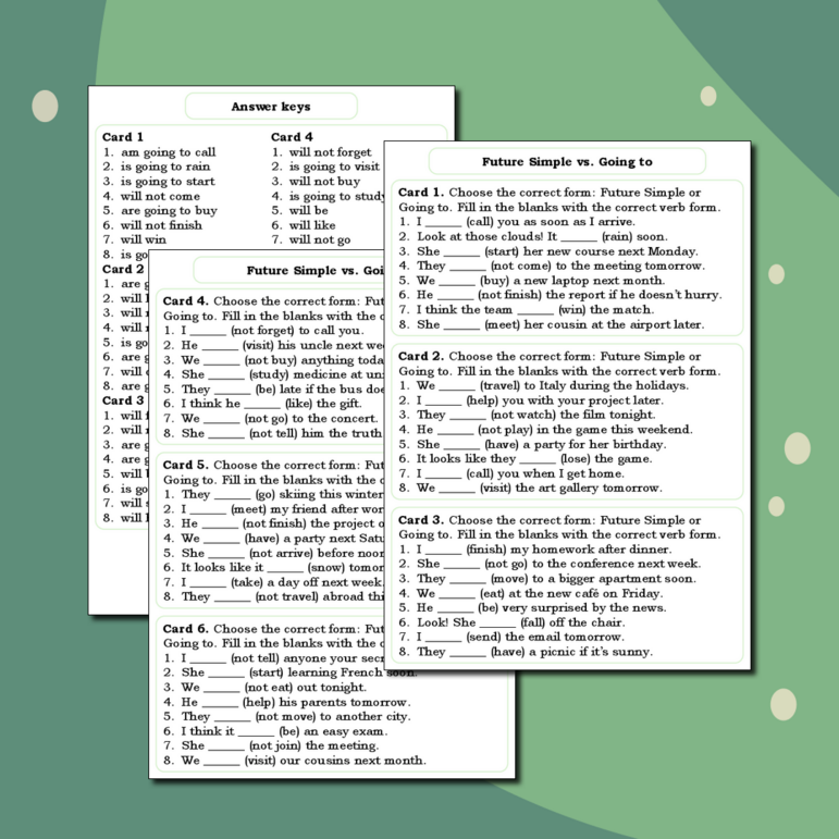 Карточки-тренажёры по теме: «Future Simple vs. Going to»