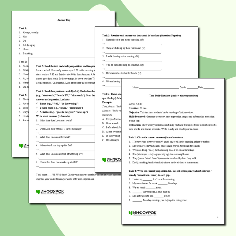 Самостоятельная работа «Daily Routines (verbs + time expressions)» (A2-B1)