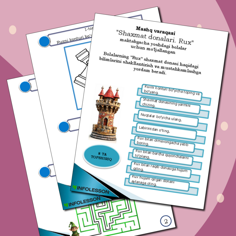 «Shaxmat donalari: Rux» mavzusida ish varaqasi