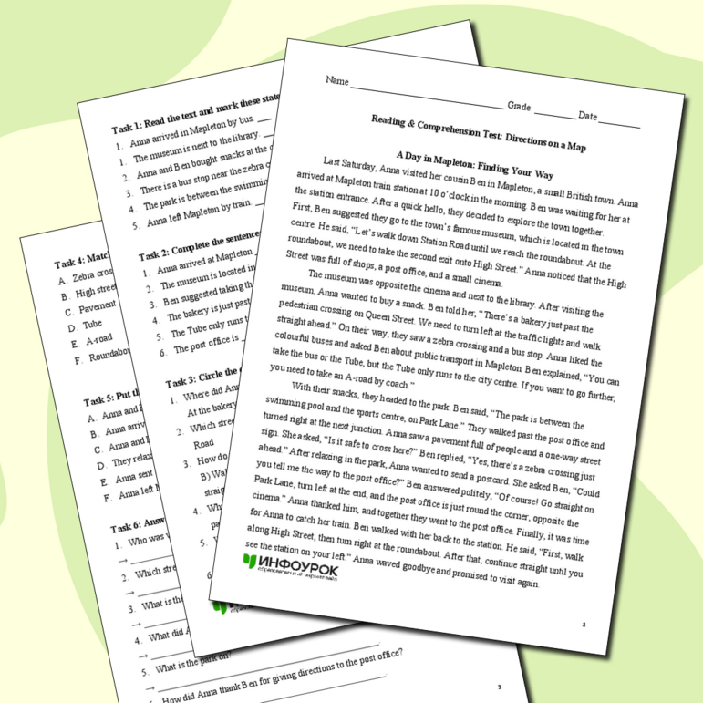 Reading & Comprehension Test «Directions on a Map» (A2-B1)