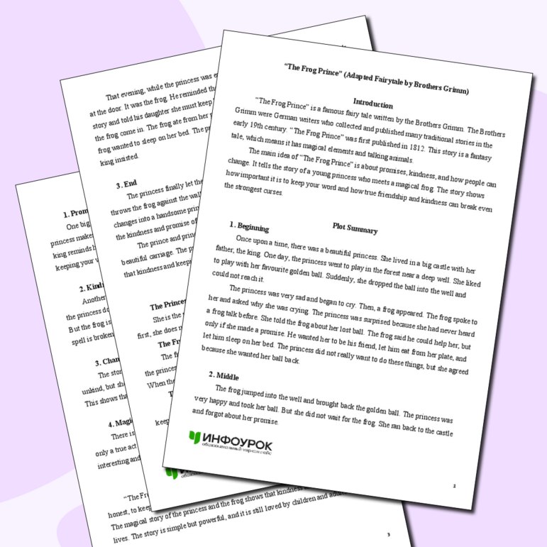 «The Frog Prince» (adapted fairy tale, by the Brothers Grimm) (A2-B1)
