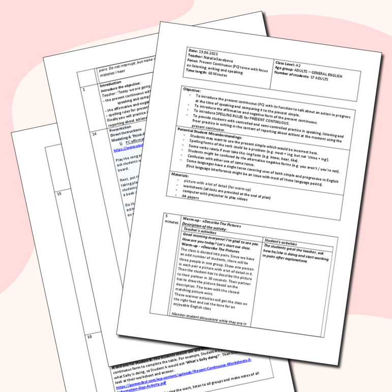 Lesson Plan TEFL TESOL: методические материалы на Инфоурок