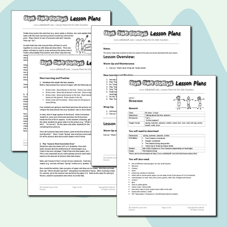 Конспект "Lesson plan Seosons"