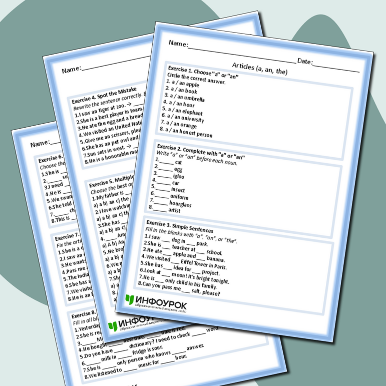 Рабочий лист на тему «articles A An The And Plural Nouns