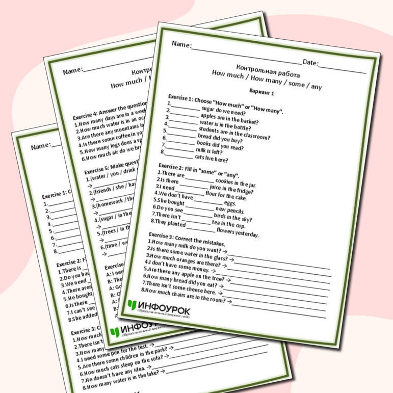 Контрольная работа на тему «How much / How many / some / any»