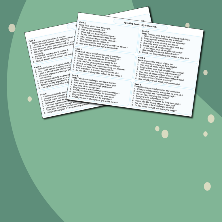 Разговорные карточки по английскому языку: «My Future Job»