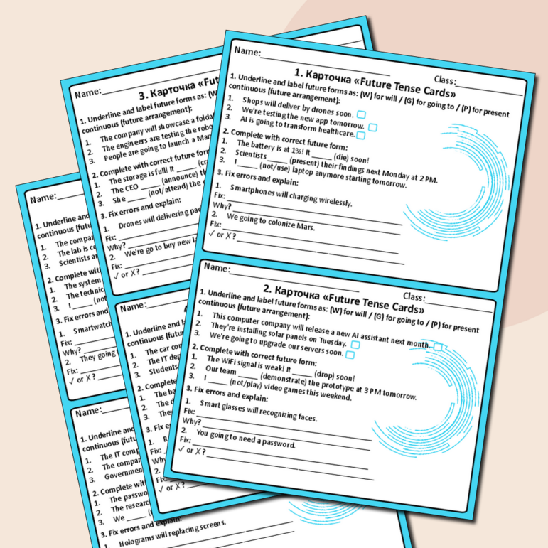 Карточки-пятиминутки "Future Tense Cards" к УМК Spotlight 9 Module 4c