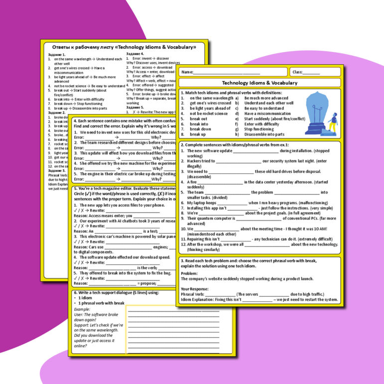 Рабочий лист "Technology Idioms & Vocabulary" к УМК Spotlight 9 Module 4f