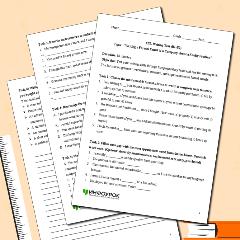 ESL Writing Test «Writing a Formal Email to a Company about a Faulty ...