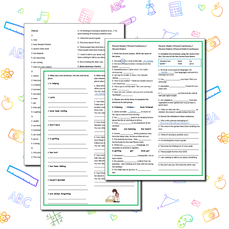 Рабочий лист «Present Simple, Present Continuous, Present Perfect ...