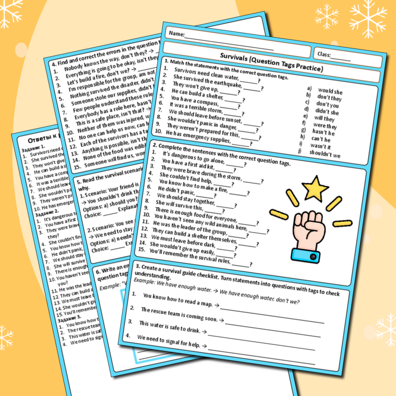Рабочий лист "Survivals (Question Tags Practice)" к УМК Spotlight 9 Module 8d