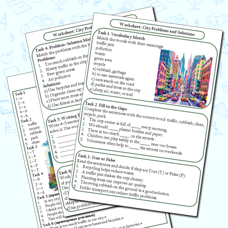 Рабочий лист по теме «City Problems and Solutions»