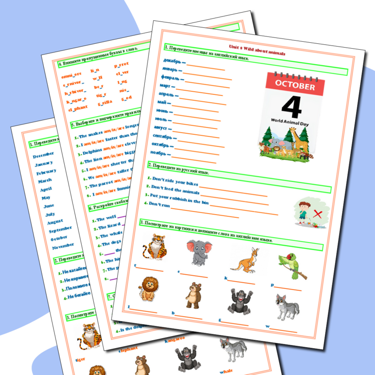 Рабочий лист для УМК Spotlight для 4 класса «Module 4 At the zoo. Unit 8 Wild about animals ...