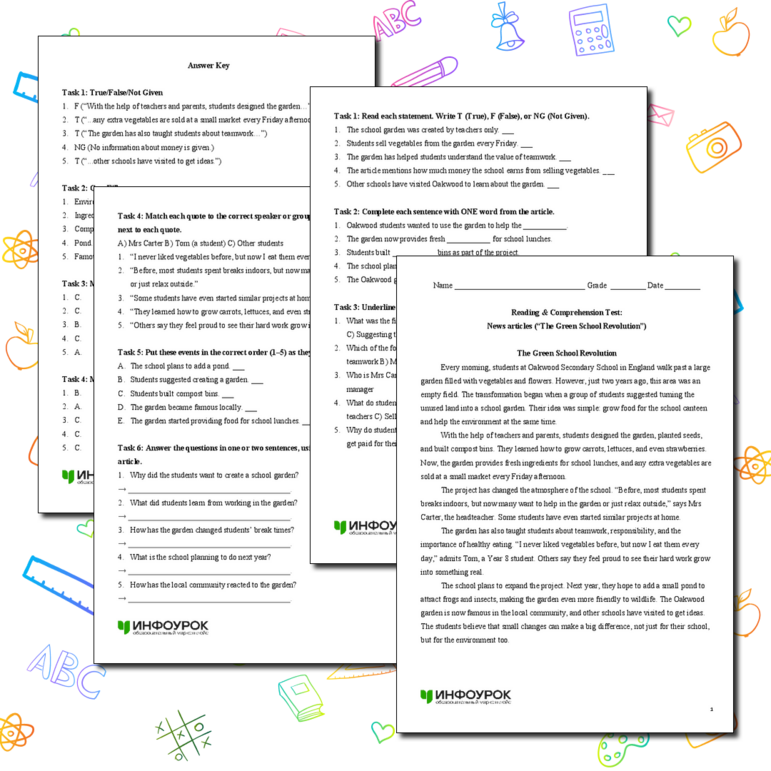 Reading Comprehension Test «News articles (The Green School Revolution ...