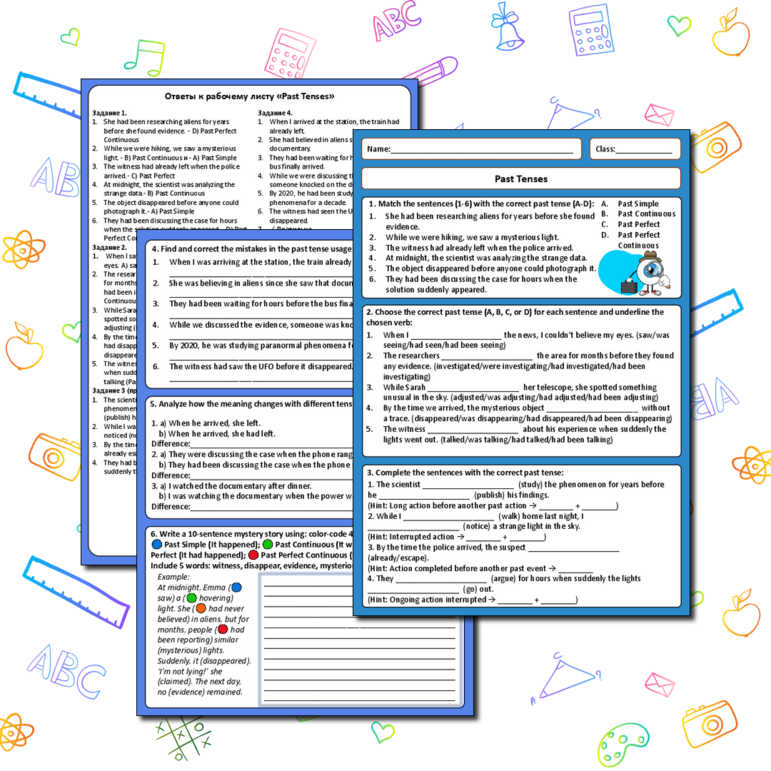 Рабочий лист "Past Tenses" к УМК Spotlight 9 Module 3c