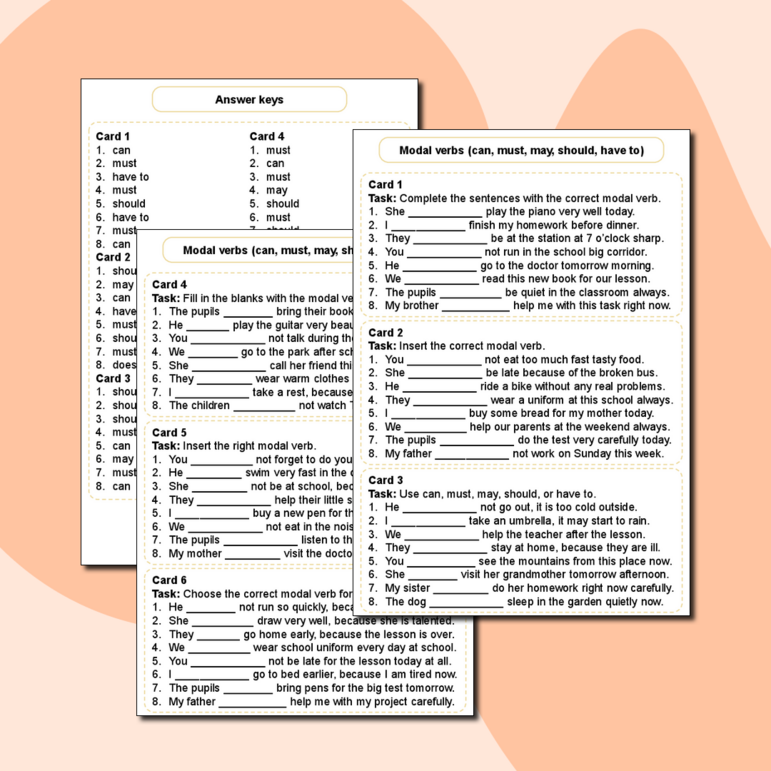 Карточки-тренажёры по английскому языку: «Modal verbs (can, must, may ...