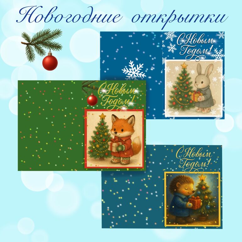 Комплект открыток "С Новым годом" со зверятами