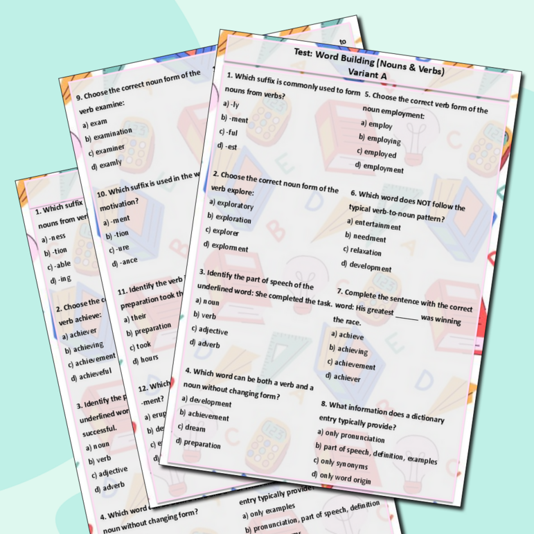 Тест "Word Building (Nouns & Verbs)"