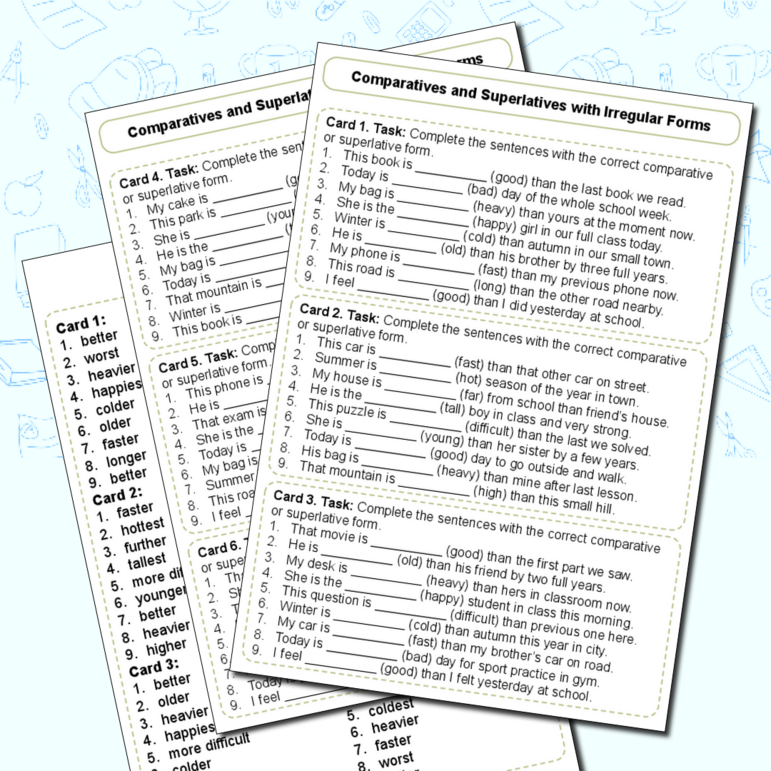 Карточки-тренажёры по английскому языку: «Comparatives and Superlatives»