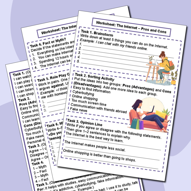 Рабочий лист по теме «The Internet – Pros and Cons»