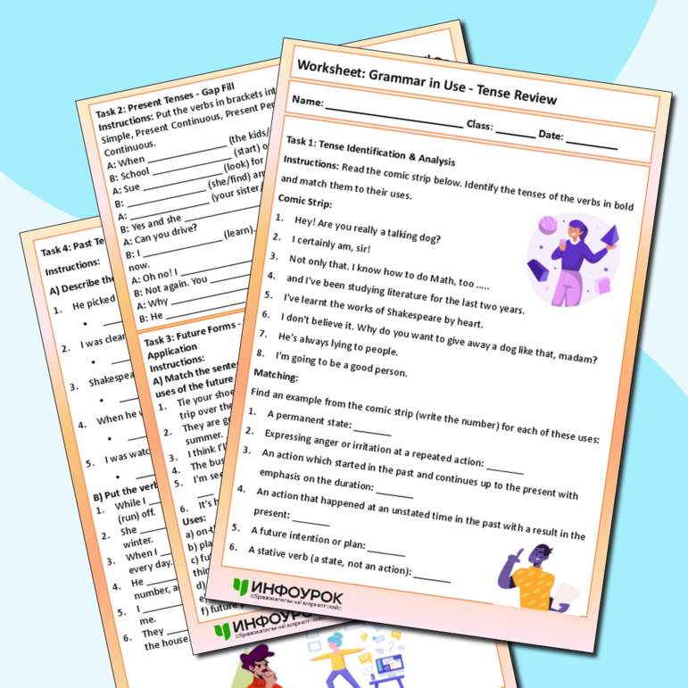 Рабочий лист «Grammar in Use - Tense Review» (Грамматика в использовании - повторение времен ...