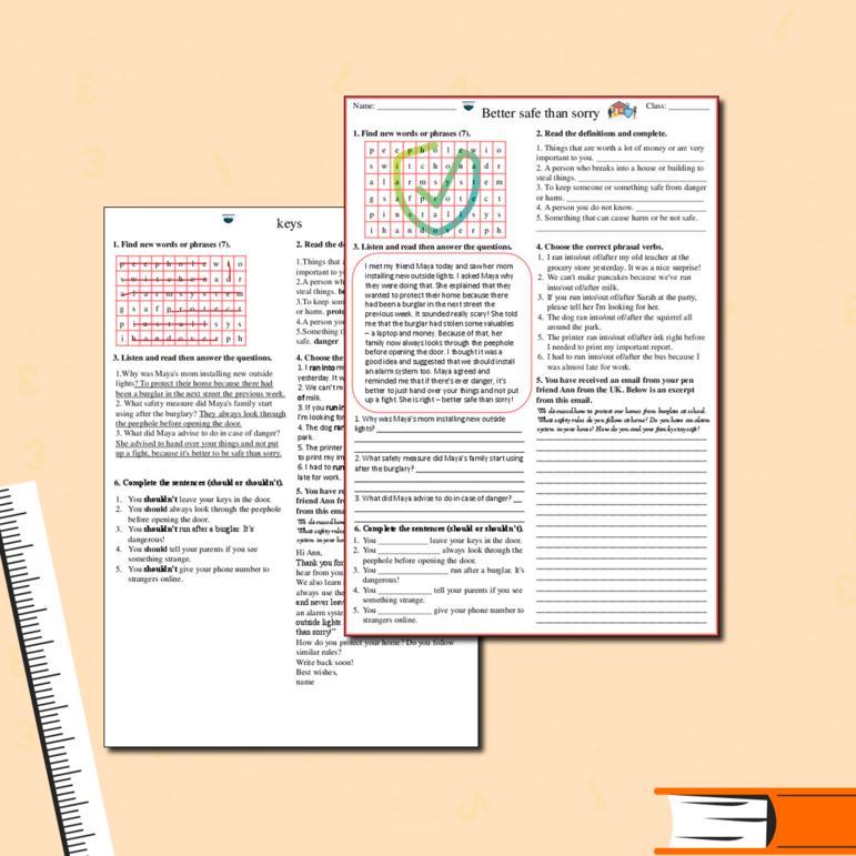 Рабочий лист Spotlight 7 Module 1b Better safe than sorry с аудиофайлом