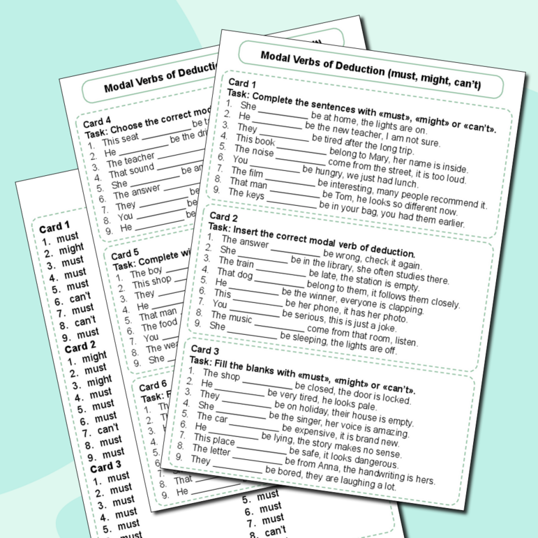 Карточки-тренажёры по английскому языку: «Modal Verbs of Deduction in ...