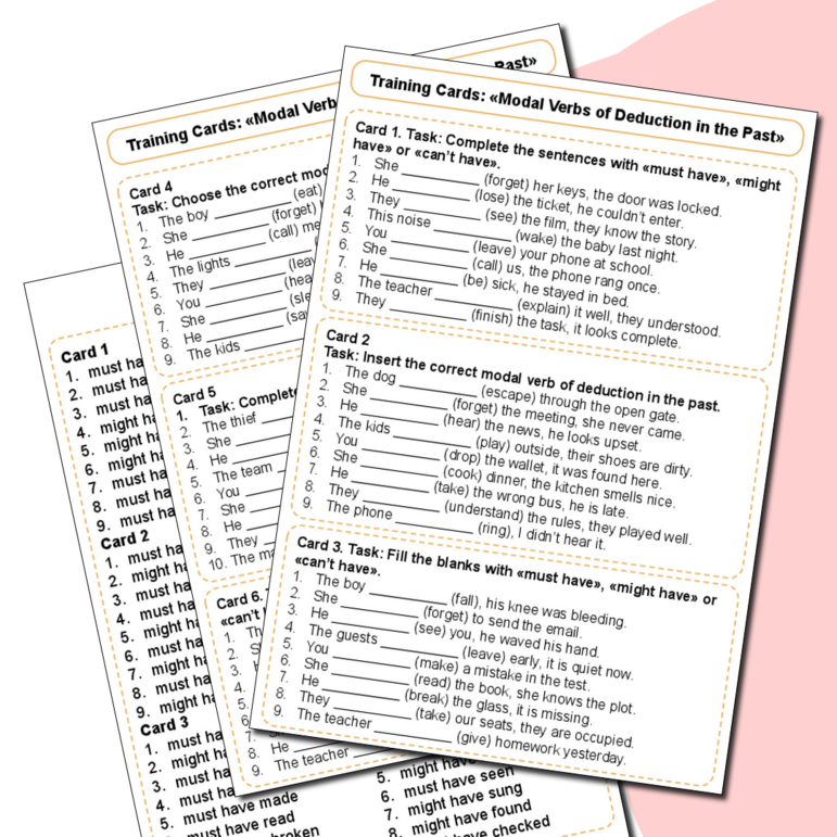 Карточки-тренажёры по английскому языку: «Modal Verbs of Deduction in ...