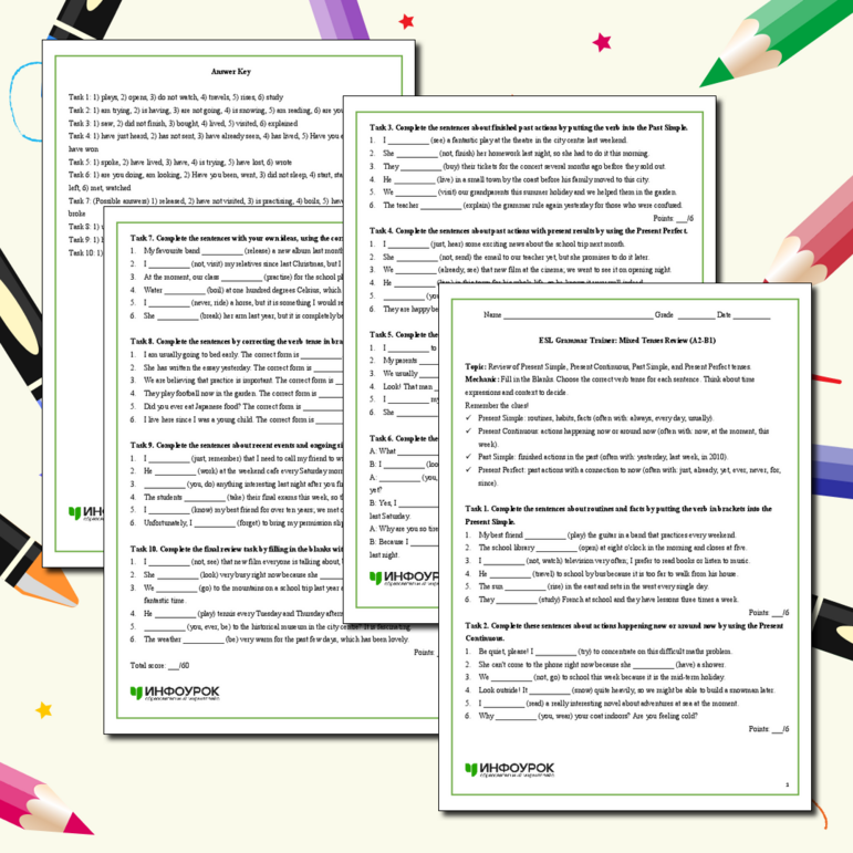 Грамматический тренажёр «Mixed Tenses Review» (A2-B1)
