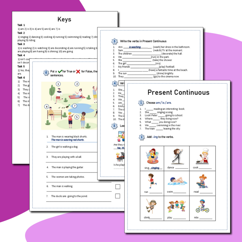 Рабочий лист Present Continuous (Present Progressive)