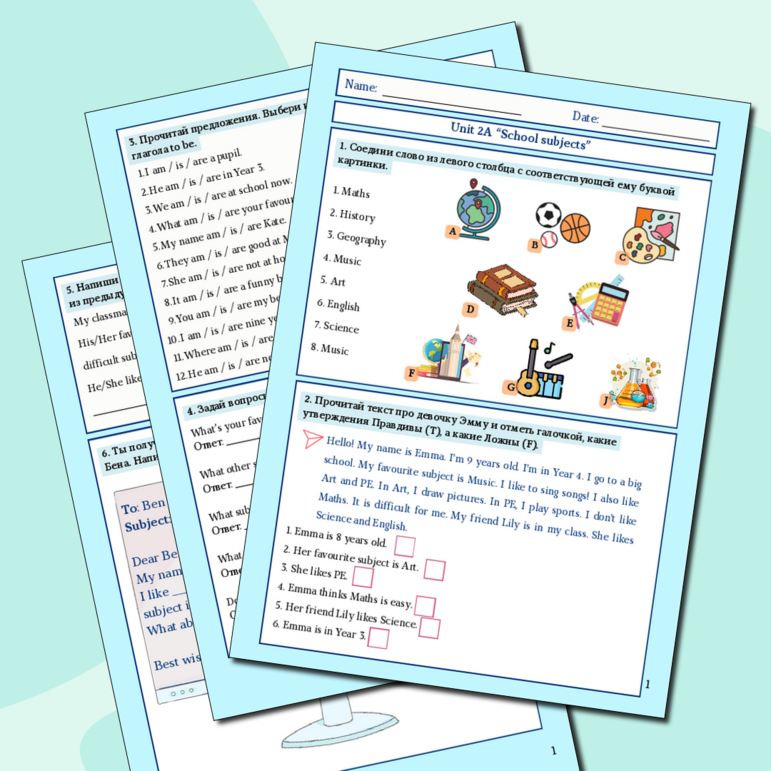 Рабочий лист Spotlight 3 module 2A "School subjects"