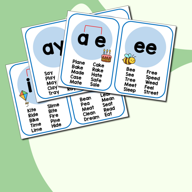 Карточки-тренажёр Phonics (long vowels and digraphs) - чтение на английском