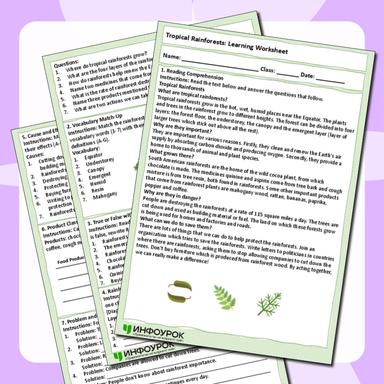 Рабочий лист: Spotlight 10, Module 4 Going Green: Tropical Rainforests ...