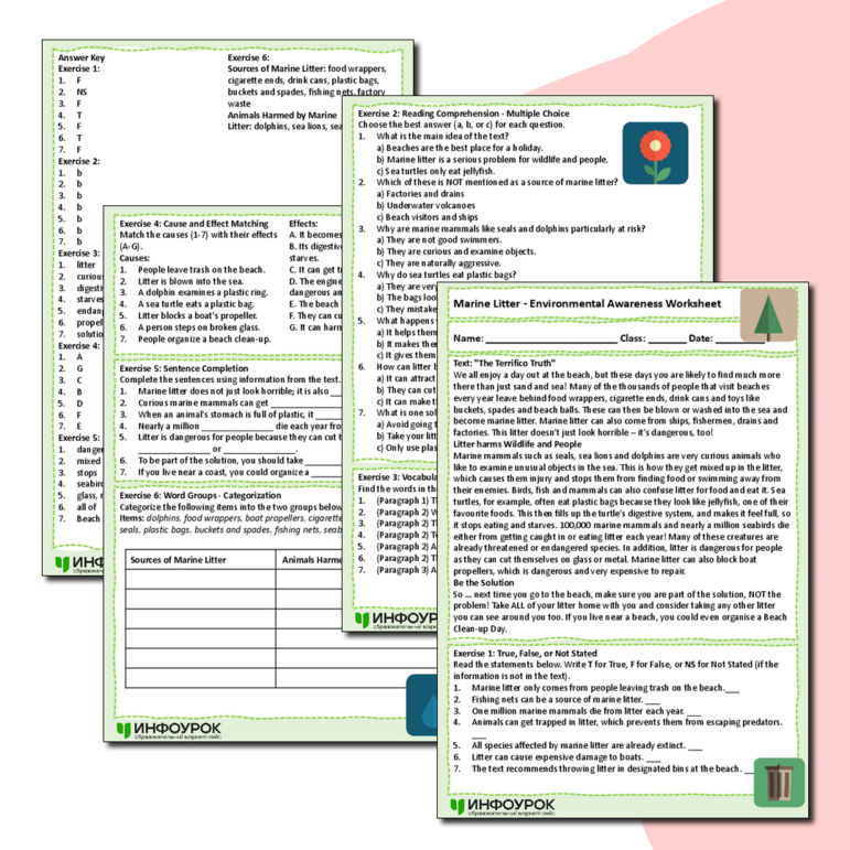 Рабочий лист: "Marine Litter - Environmental Awareness Worksheet ...
