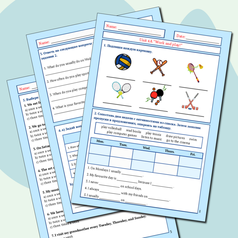 Рабочий лист Spotlight 4 module 2. 4a "Work and play!"