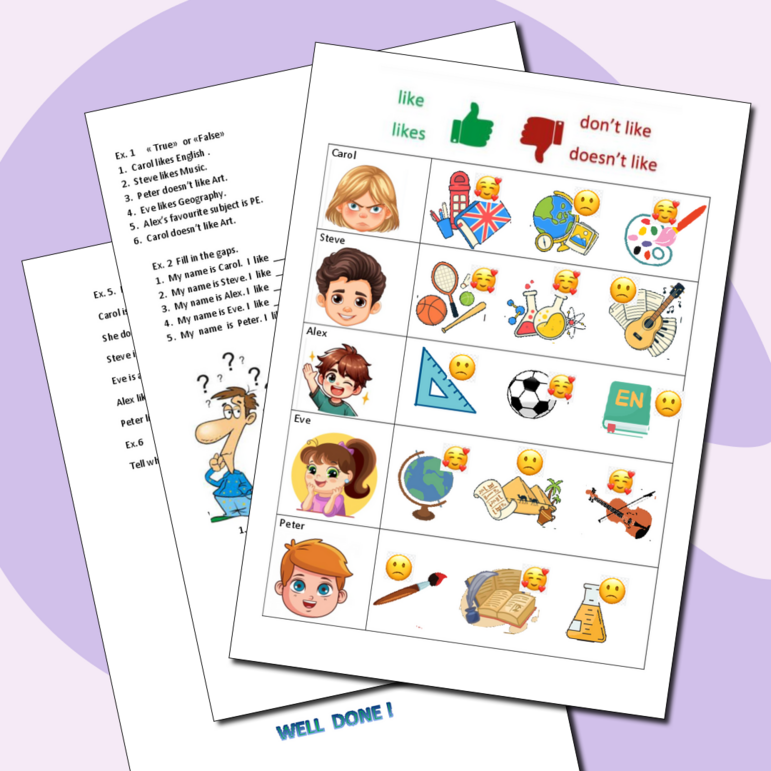 Spotlight 3 module 1 School subjects like don't like