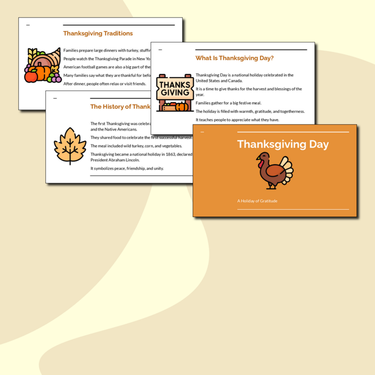 Презентация: «Thanksgiving Day — A Holiday of Gratitude».