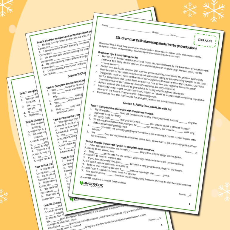 Контрольная работа "Modal Verbs" (A2-B1)