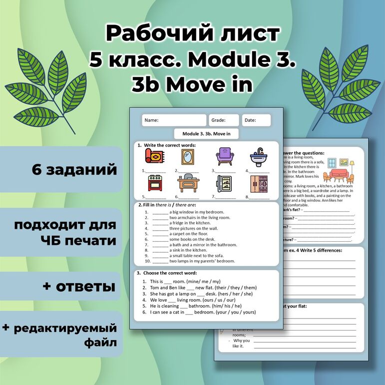 Рабочий лист по английскому языку для 5 класса - Module 3b - Move in! - 10 заданий