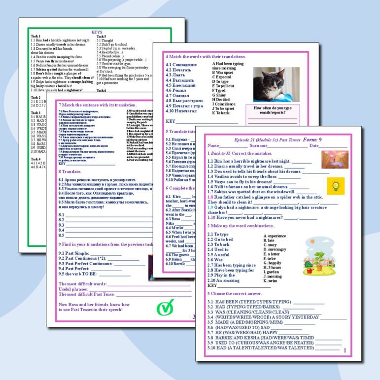 Рабочий лист "Past Tenses" к УМК Spotlight 9 Module 3c