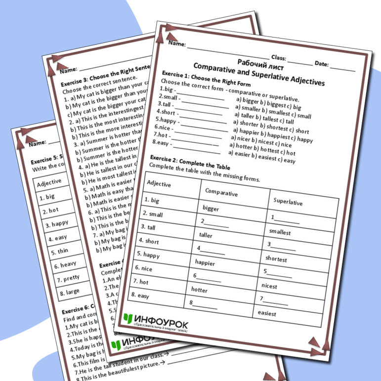 Рабочий лист «Comparative and Superlative Adjectives»