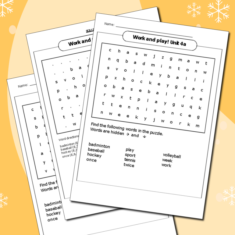 Филворды по английскому языку на тему «Work and play! Unit 4a» Модуль 2 УМК Spotlight 4