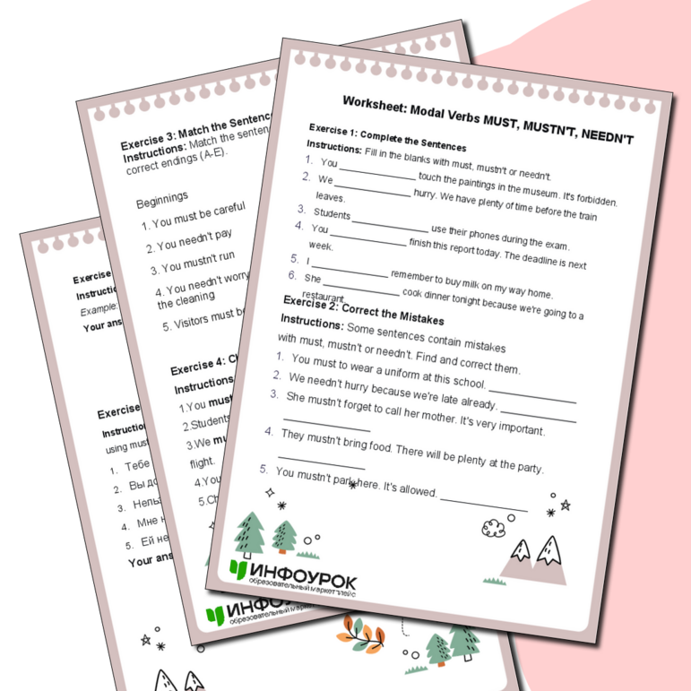 Worksheet: Modal Verbs must, mustn't, needn't