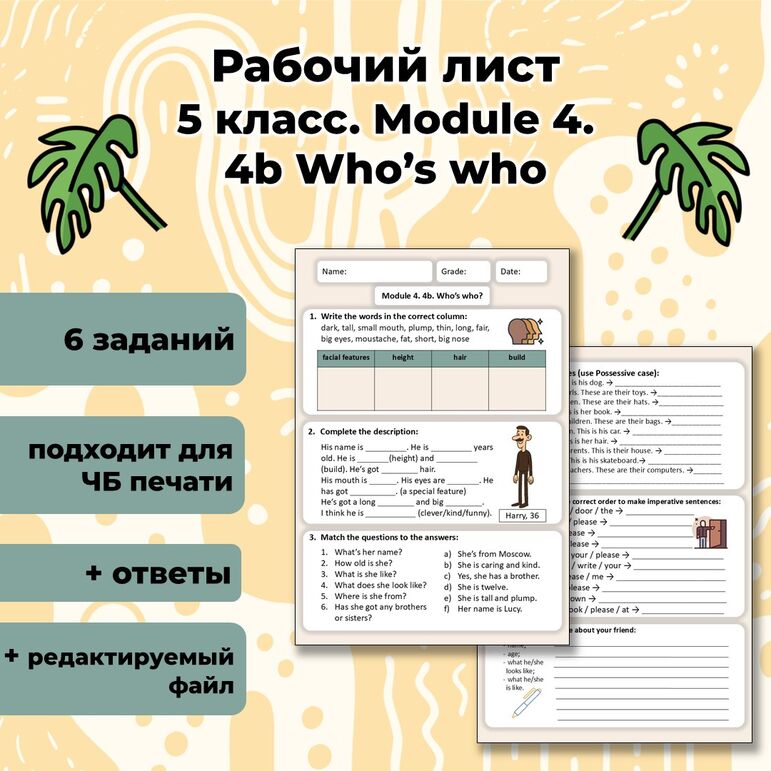 Рабочий лист "Who's Who?" к УМК Spotlight 5 Module 4b