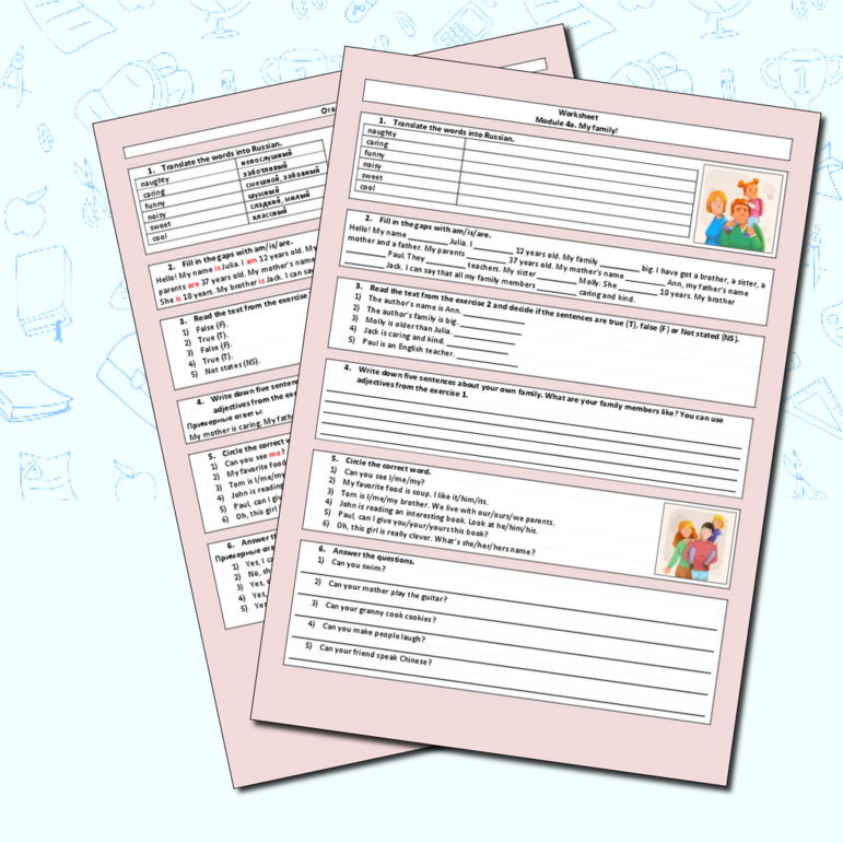 Worksheet. Spotlight 5. Module 4a. My family!